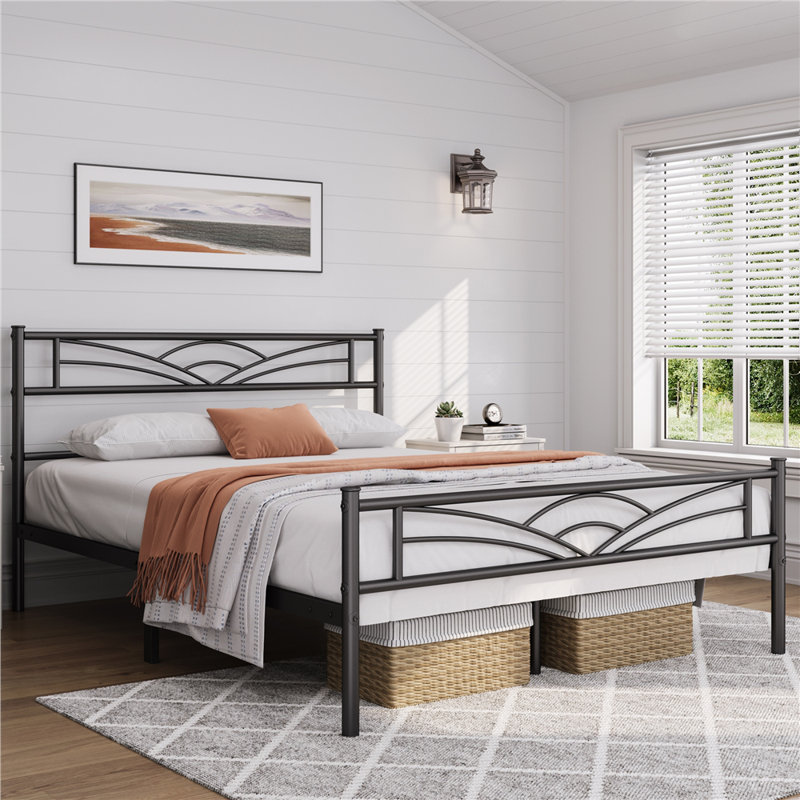 Lark Manor™ Andray Metal Platform Bed Mattress Foundation with Cloud-Inspired Design Headboard ...